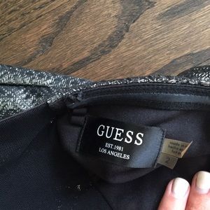 Guess | Dresses | Strapless Silver Jacquard Guess Cocktail Dress | Poshmark